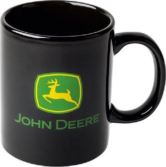 John Deere Schwarze Porzellantasse, 340 ml Kapazität, schlichter Kaffee-Becher mit Hirsch-Logo