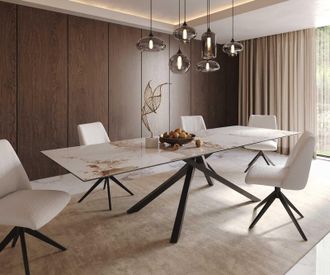 DELIFE Esstisch Edge 300x100 Keramik Minas Melange Wei&szlig;-Beige Kreuzgestell Rechteck Schwarz, Esstische