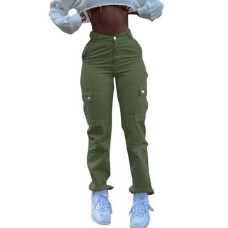 Generic Pantalon cargo pour femme - Jeans baggy - Taille haute - Pantalon cargo large avec poches - Pantalon de loisirs - Pantalon de randonn&eacute;e - Pantalon de 
