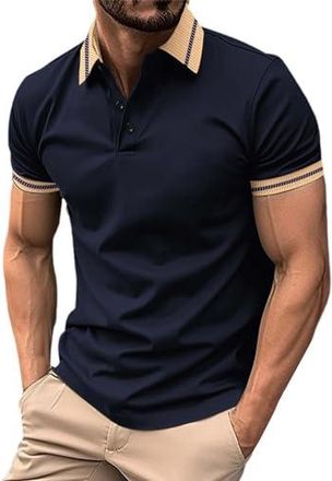 Generic Polo de travail extensible &agrave; manches courtes et col boutonn&eacute; pour homme - S&eacute;chage rapide - Pour le golf, bleu marine, S