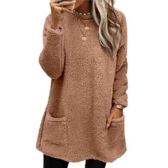 Generic Chandail confortable et confortable pour femme pour lanxi&eacute;t&eacute;, l&eacute;ger &agrave; manches longues et col rond, pull d&eacute;contract&eacute; dhiver chaud, marron, 4XL