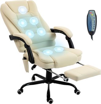 Vinsetto B&uuml;rostuhl mit Massagefunktion, B&uuml;rostuhl, ergonomischer Stuhl mit verstellbarer H&ouml;he, neigbarer R&uuml;ckenlehne und Kabelfernbedienung, einziehbare und um