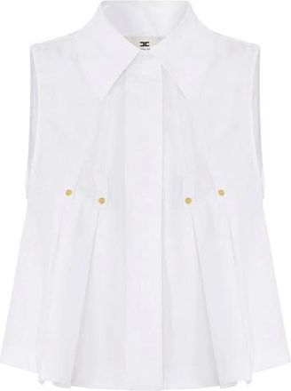 Elisabetta Franchi Femme, Tops, Blanc, Taille: 38 FR Chemise en popeline de coton
