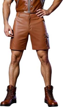 Generic Short d&eacute;t&eacute; d&eacute;contract&eacute; pour carnaval, 2026, couleur unie, l&eacute;ger, confortable, taille &eacute;lastique avec poches, v&ecirc;tements dext&eacute;rieur, marron, XXL