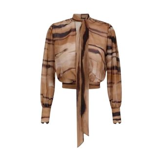 Elisabetta Franchi Femme, Blouses et Chemises, Brun, Taille: 42 FR camicie poliestere