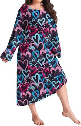 Generic Vêtement de nuit pour femme - Manches longues - Court - En coton - Vêtement de détente élégant - Vêtement de nuit confortable - Chemise de nuit confor