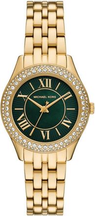 Michael Kors MK4870 Harlowe 33 mm Damenarmbanduhr - Gold Edelstahl mit gr&uuml;nem Ziffernblatt
