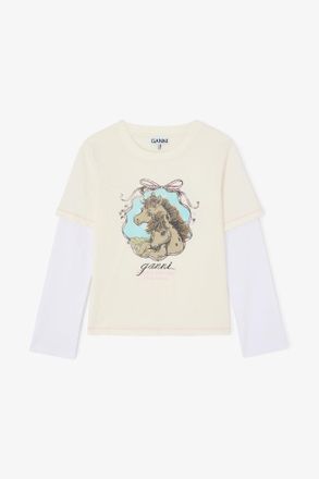 Ganni T-shirt Baby Fit avec chevaux Blanc Coton biologique - Taille M - Pour Femme