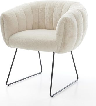 DELIFE Esszimmerstuhl Jada-Flex Pl&uuml;sch Creme-Wei&szlig; Kufengestell Schwarz Taschenfederkern, Esszimmerst&uuml;hle