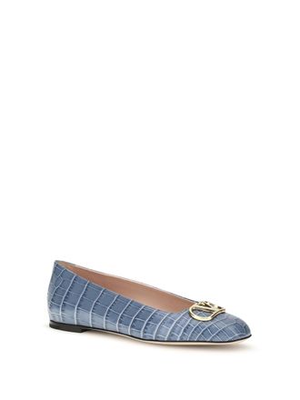 Valentino Garavani Womens Vlogo Signature Croc-Effect Ballerinas Blu Nebula Flat Shoes