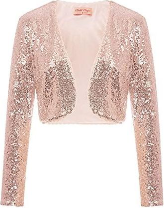 Belle Poque Boléro Gilet Court Femme Extensible Manches Longues Or Rose Taille XXL BP570-4