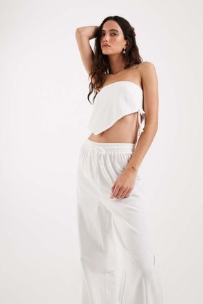 4th & Reckless Pantalon densemble de plage ample en lin m&eacute;lang&eacute; avec cordon de serrage &agrave; la taille - Blanc