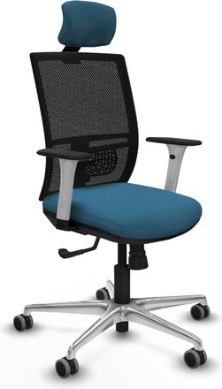 Piqueras y Crespo Schreibtischstuhl mit wei&szlig;en und schwarzen Armlehnen, h&ouml;henverstellbare Lendenwirbelst&uuml;tze und h&ouml;henverstellbares Kopfteil, Schwarz/Petrolgr&uuml;n