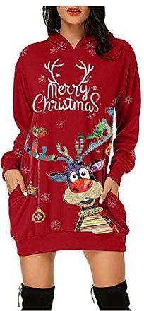 Generic Robe De No&euml;l Femme- Pull De No&euml;l Famille- Moche Sweat &Agrave; Capuche Hiver Chaude Poche &Agrave; Manches Longues Pull Noel Wapiti Pullover No&euml;l Chic Moche Sweat I