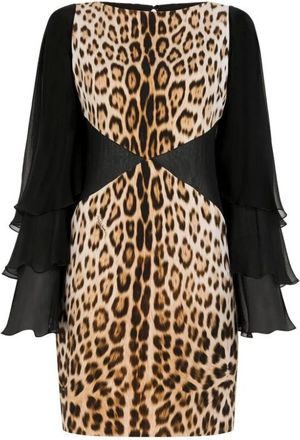 Roberto Cavalli Femme, Robes, Brun, Taille: 38 FR Mini-robe à imprimé léopard col bateau