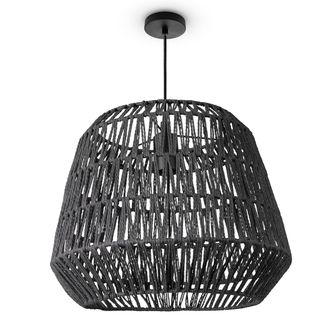 Paco Home Pendelleuchte Wohnzimmer Boho Korbleuchten Pendellampe Rattan Hängeleuchte Esszimmer Lampe Papier E27, Lampenart:Pendelleuchte - Typ 9, Farbe:Schwarz 