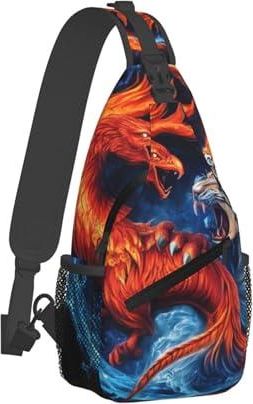 Generic Polyester Sacoche Homme Bandouliere Art du Tigre dEau Glac&eacute;e et de lOiseau de Feu Ying Yan (Yinyang) Sling Bag Casual Sac &agrave; Dos Militaire pour Cyclism