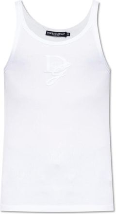 Dolce & Gabbana Homme, Tops, Blanc, Taille: 2XL D&eacute;bardeur ajust&eacute; &agrave; fines c&ocirc;tes avec broderie