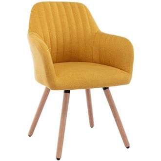 Vente-Unique Vente-unique - Chaise avec accoudoirs - Tissu et pieds bois de h&ecirc;tre - Jaune - eleana