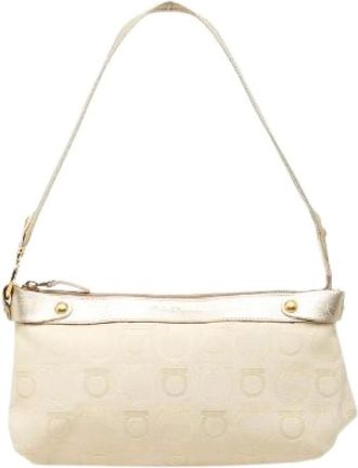 Ferragamo Sac port&eacute; &eacute;paule Gancini en toile et cuir Pre-owned - Femme - Pre-owned - Beige - Taille: ONE Size