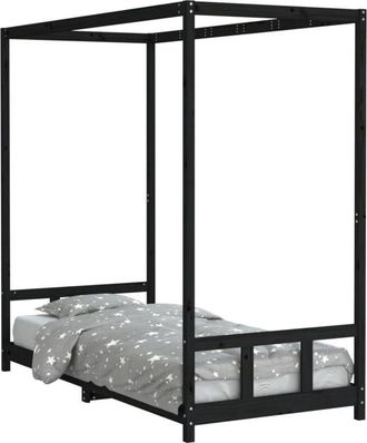 vidaXL Cadre de lit pour enfants noir 90x200 cm bois de pin massif