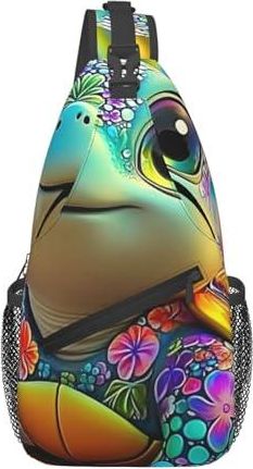 Generic Sac &agrave; bandouli&egrave;re ludique tortues et fleurs - Sac &agrave; bandouli&egrave;re de voyage pour homme - Sac &agrave; dos de randonn&eacute;e