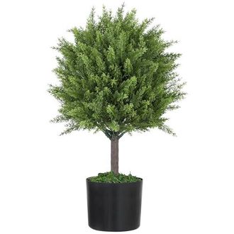 HOMCOM Faux c&egrave;dre, Plante Artificielle r&eacute;sistante aux UV avec Pot, d&eacute;coration int&eacute;rieure et ext&eacute;rieure, Hauteur 55 cm, Vert