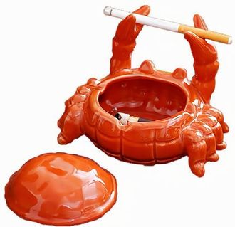 Generic Niedliche Krabben Aschenbecher mit Deckel - Anti-Fliegen-Asche Keramik Zigarre Aschenbecher Ornamente - Wohnzimmer Heim Dekoration Kunst Geschenk (Ora