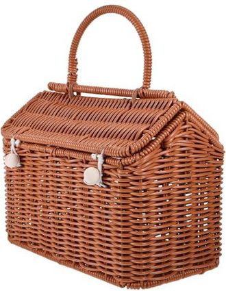 Valiclud Panier Pr&eacute;sent Tiss&eacute; &agrave; Main en Rotin Synth&eacute;tique Marron Bo&icirc;te &agrave; Bonbons 24X14X18 CM Paquet Fourre-Tout pour Mariage et Anniversaire Rangement Pratique