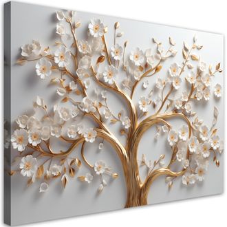 Feeby Bilder 3D Blumen Gold 120x80 cm 1 tlg Modern Leinwandbilder Bild auf Leinwand Kunstdruck Wand Bild Wanddeko Design Schlafzimmer Büro Flur Hotel Spa Wo