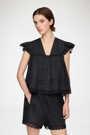 Ganni Blouse en lin noir - Taille 32 - Pour Femme