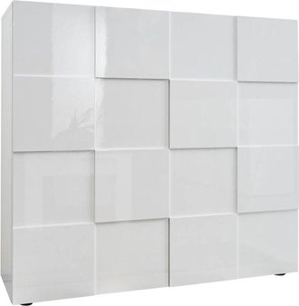 Altobuy REBECCA - Meuble Rangement 2 Portes Blanc Laqué Weiss Relief Damiers