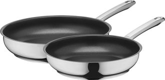 Silit Calabria Pfannen Set Induktion 2-teilig, 2 Bratpfannen 24, 28 cm, polierter Edelstahl, Antihaftversiegelung, backofengeeignet, w&auml;rmereduzierender Grif