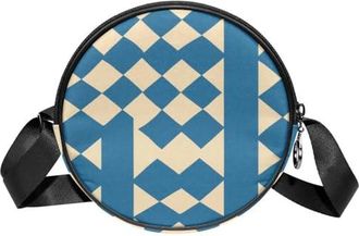 Generic Sac &agrave; bandouli&egrave;re Circle pour femme, petit sac &agrave; bandouli&egrave;re r&eacute;tro bleu &agrave; motif &eacute;cossais avec fermeture &eacute;clair, bretelles r&eacute;glables, sac &agrave; main rond d