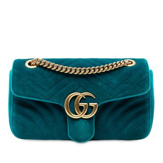 Gucci Blue Medium GG Marmont Matelasse Velvet Shoulder Bag