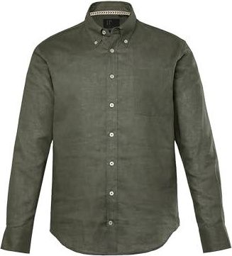JP1880 Hommes Grandes Tailles Chemise en Lin mélangé. Manches Longues et col à Pointes boutonnées - Coupe Modern Fit Gris Vert 7XL 782629432-7XL