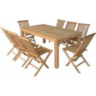 Happy Garden Salon de jardin en teck JAVA - table rectangulaire et chaises pliantes - 8 places