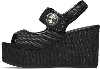 Loriblu Femme, Chaussures, Noir, Taille: 35 EU Sandale compens&eacute;e en raphia et cuir nappa