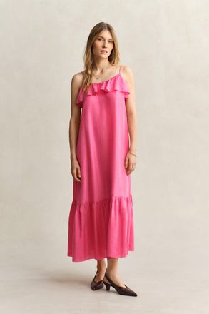 GANT Damen Midi-Tr&auml;gerkleid aus Seide (34) BRIGHT FUSCHIA