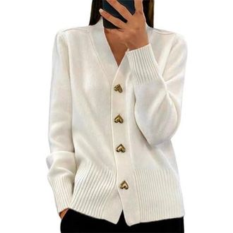 Generic Cardigan en tricot pour femme - Style d&eacute;contract&eacute; - Col en V - Manches longues - Streetwear r&eacute;tro, blanc, Taille XS
