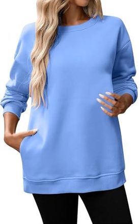 Generic Chandails en coton sans capuche pour femme - Pull &agrave; manches longues pour femme - Grande taille - Pull &agrave; capuche pour femme, bleu ciel, XXL