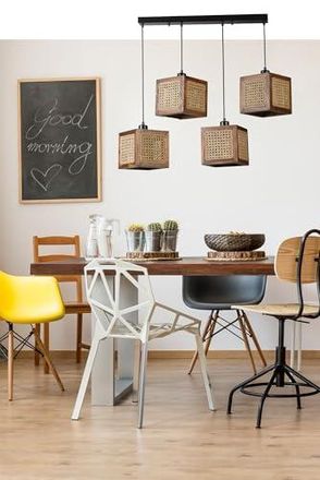 Opviq Elegant FIR Wood Chandelier with Natural Rattan Cap, Adjustable Height, 70 cm Total Height, E27 Socket, 18 cm Diameter | Stylish Walnut & Rattan Desig