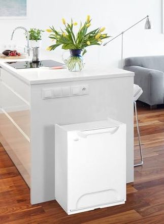 Dmora Antoing M&uuml;lleimer, Abfallbeh&auml;lter, Recyclingbeh&auml;lter, M&uuml;lleimer, 100 % Made in Italy, 34 x 29 x 47 cm, Wei&szlig;