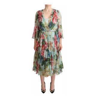 Dolce & Gabbana Blumenmuster Seidenkleid - Blau - - Dresses - Damen - Mehrfarbig - M