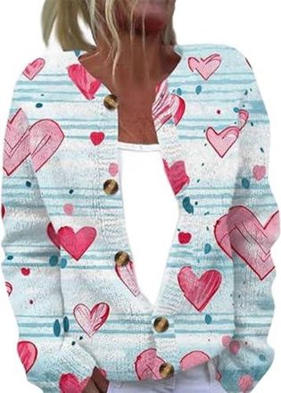 Generic Cardigan d&eacute;contract&eacute; imprim&eacute; pour la Saint-Valentin 2026, bleu clair, 5XL