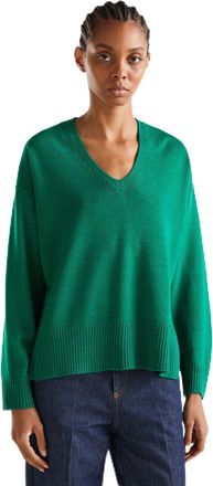 Benetton Damen Trikot V-Ausschnitt M/L 122nd4017 Pullover, Waldgrün 1u3, S, S