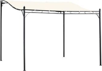 OUTSUNNY Pergola tonnelle de jardin auvent 2,97 x 2,97 m adossable m&eacute;tal noir polyester anti-UV beige