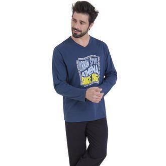 Athéna Herren SERIGRAPHIE 7O71 Pyjamaset, Marineblau/Schwarz, M