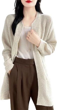 Generic Cardigan dhiver 100 % laine pour femme - Col rond - Tendance - Long et ample - Tricot doux - Grande taille, Huabai, Taille L