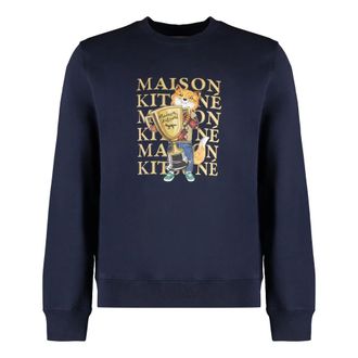 Maison Kitsun&eacute; Homme, Sweatshirts et sweats &agrave; capuche, Bleu, Taille: XS Printed Cotton SweaT-shirt